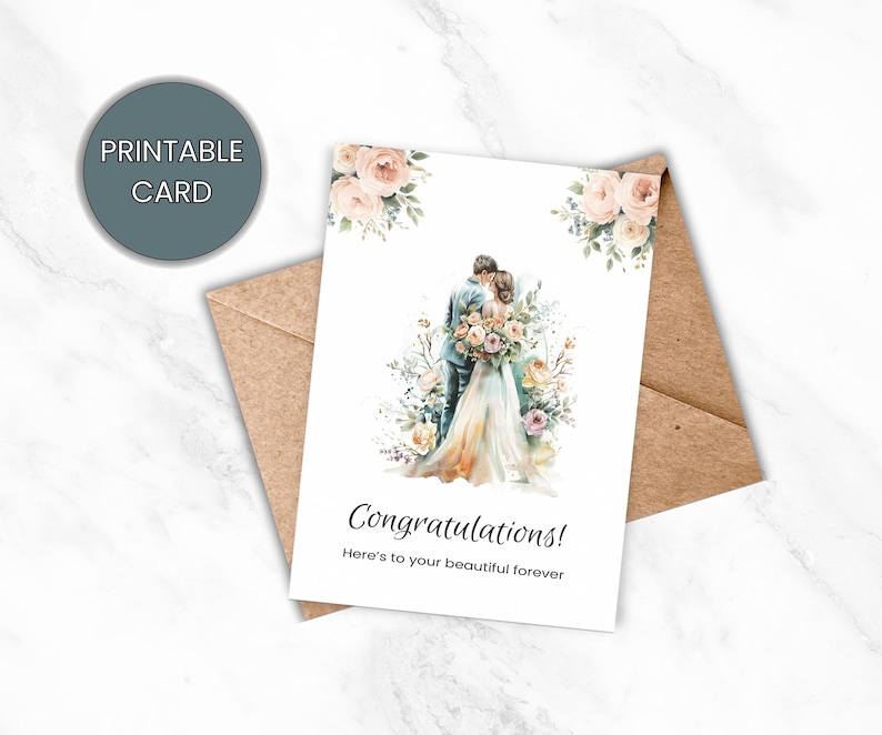 Wedding Congratulations Card, Printable Happy Wedding Day Card, Digital ...