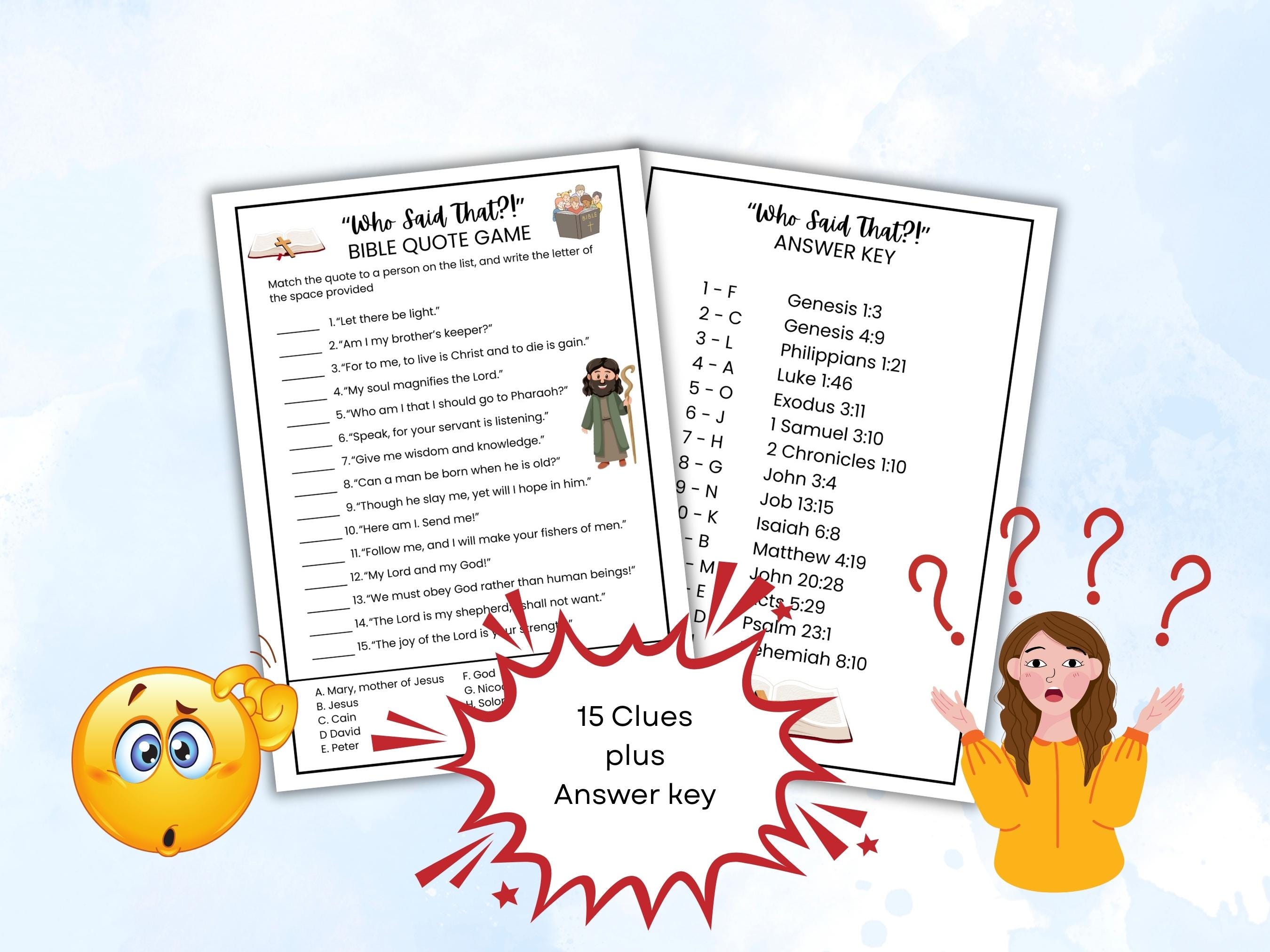 Bible Trivia Game. Who Said That? Bible Quote Game, Printable Bible ...