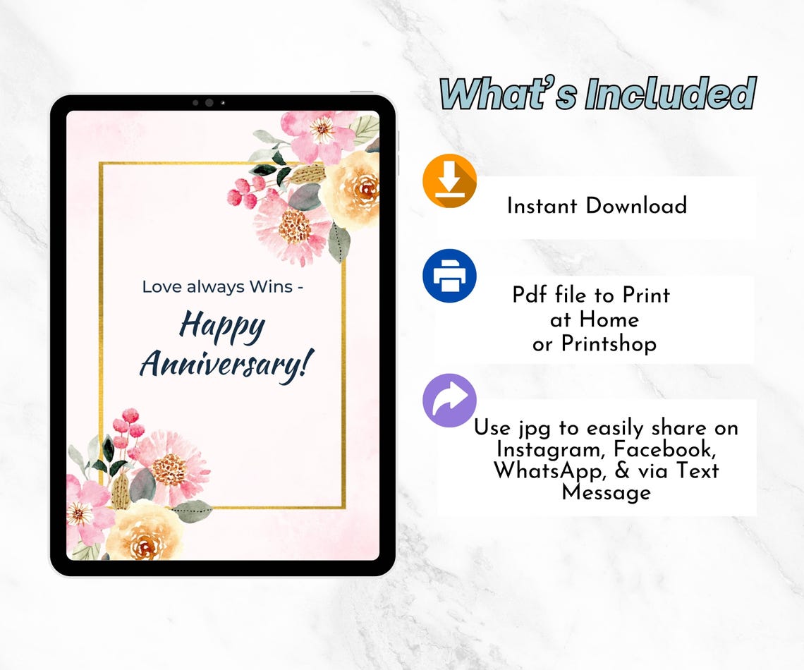 Happy Anniversary Card, Instant PDF Download, Printable and Digital - Etsy