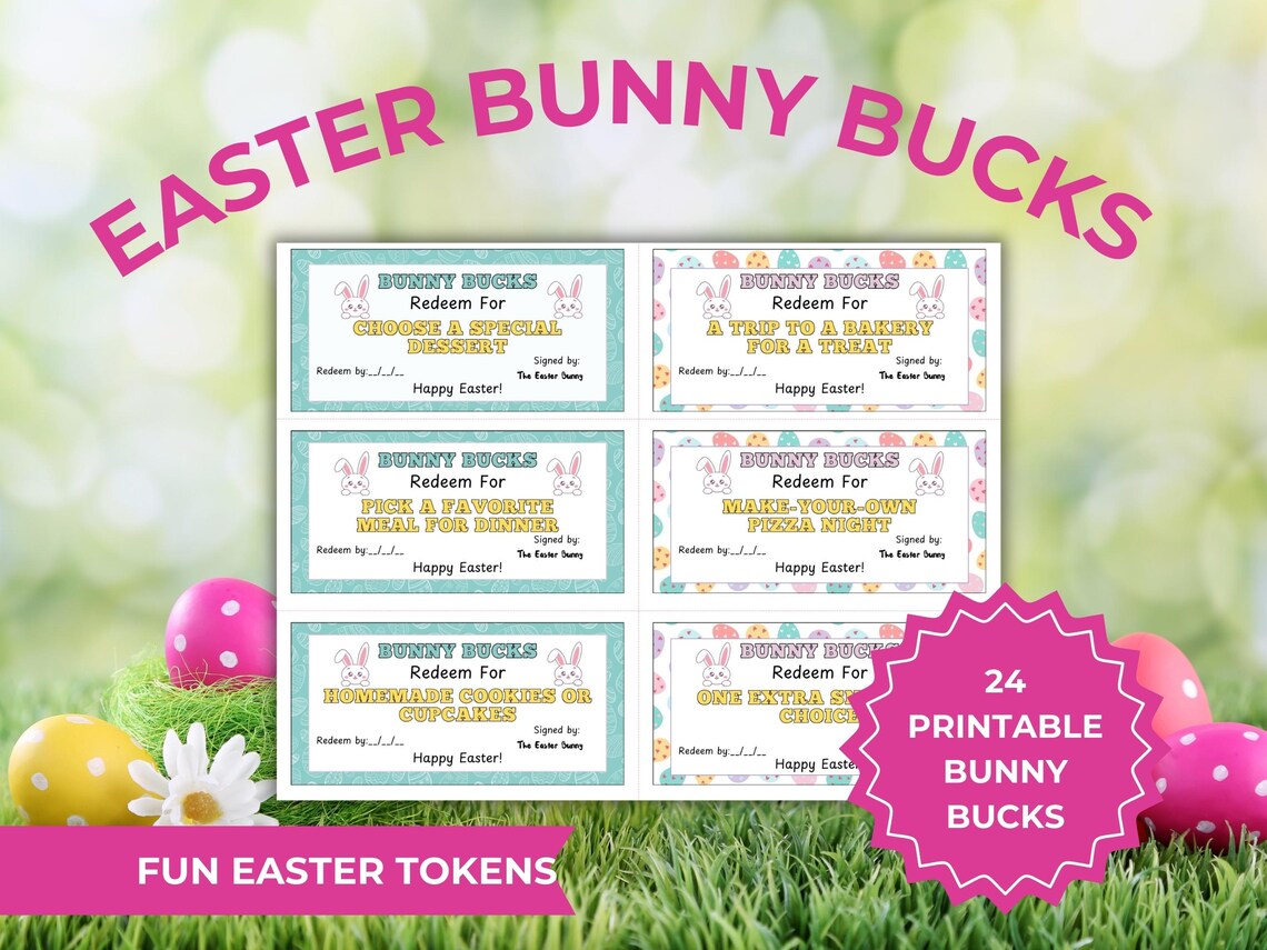 Easter Bunny Bucks, Kids Printable Coupon, Tokens for Egg Hunt, Instant ...