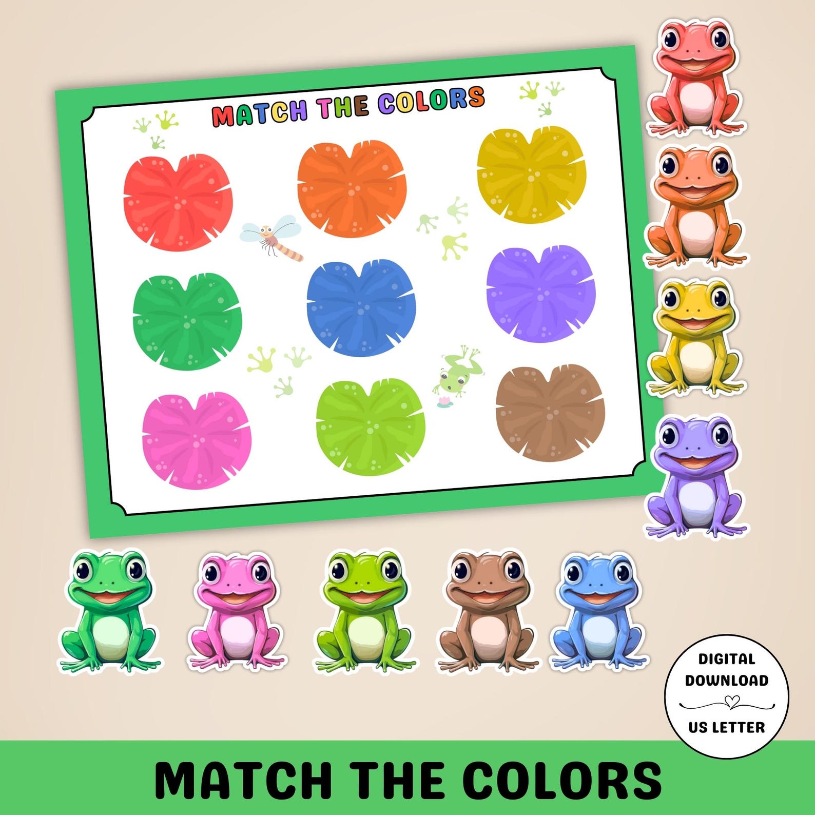 Frog Color Matching Game: Lilypad Activity, Preschool Printable (US ...