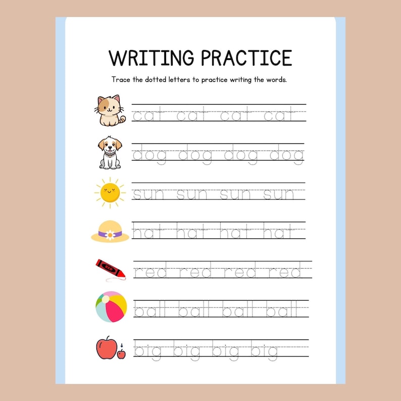 Grade 1 Writing Worksheets Printable Set - 9 Pages of Practice Sheets ...
