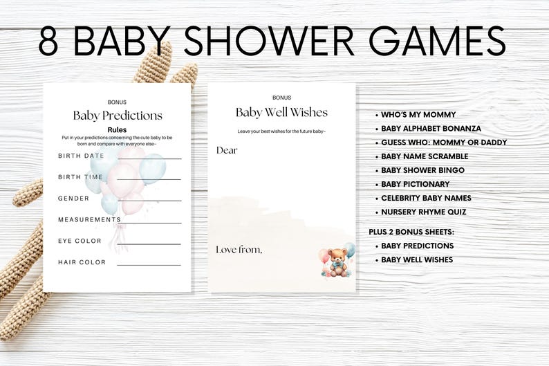 Printable Baby Shower Games Bundle – 8 Fun Games + 2 Bonus Sheets ...