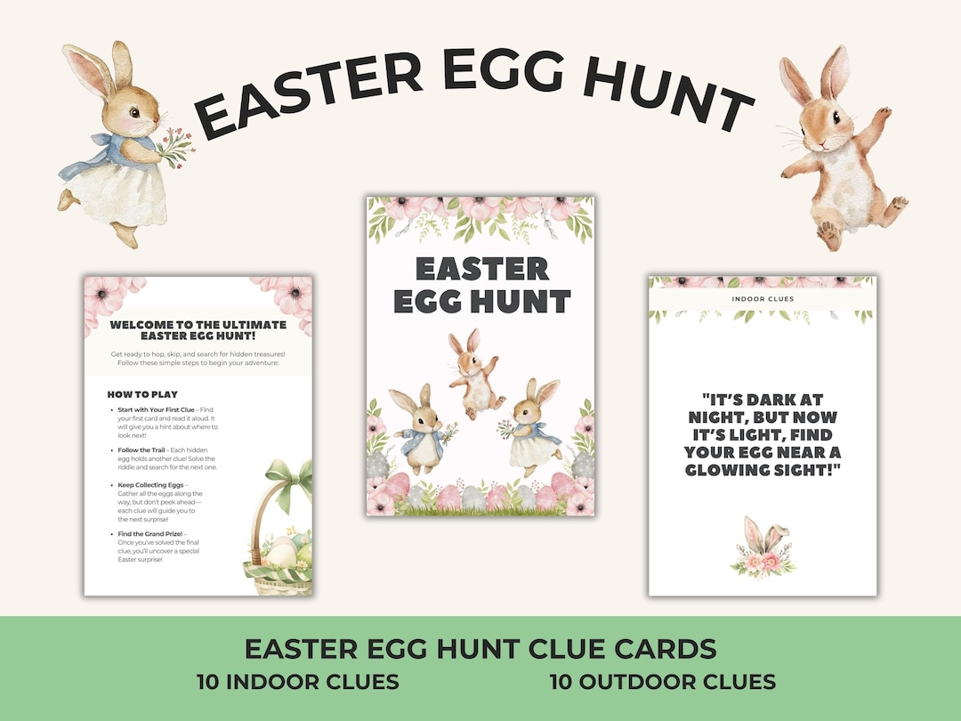 Easter Egg Hunt Clue Cards, Printable Indoor & Outdoor Easter Hunt ...