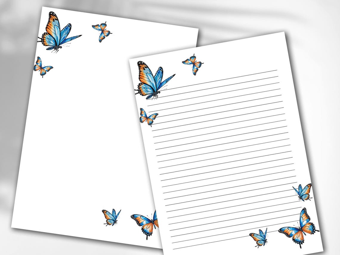 Printable Stationery With Butterfly Design, Writing Paper Set, Lined ...