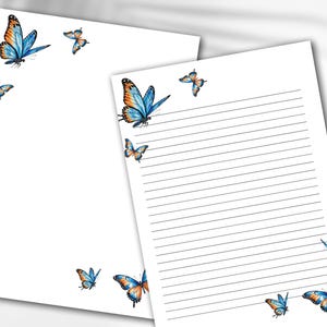 Printable Stationery With Butterfly Design, Writing Paper Set, Lined ...