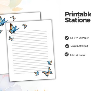 Printable Stationery With Butterfly Design, Writing Paper Set, Lined ...