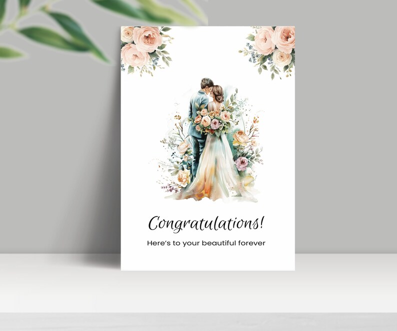 Wedding Congratulations Card, Printable Happy Wedding Day Card, Digital ...
