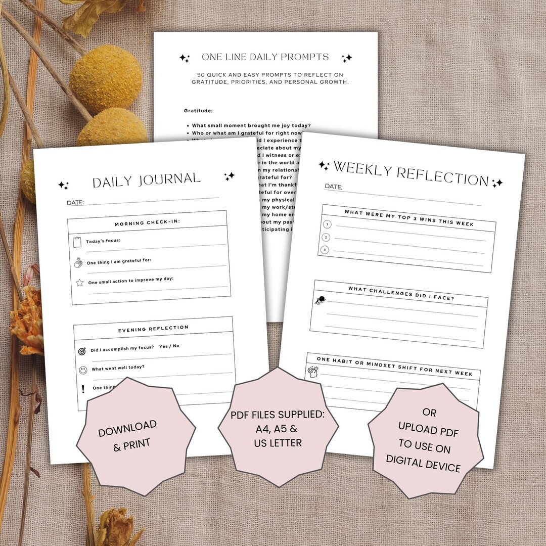 5-minute Journal Printable Guided Self-care Journal Gratitude ...