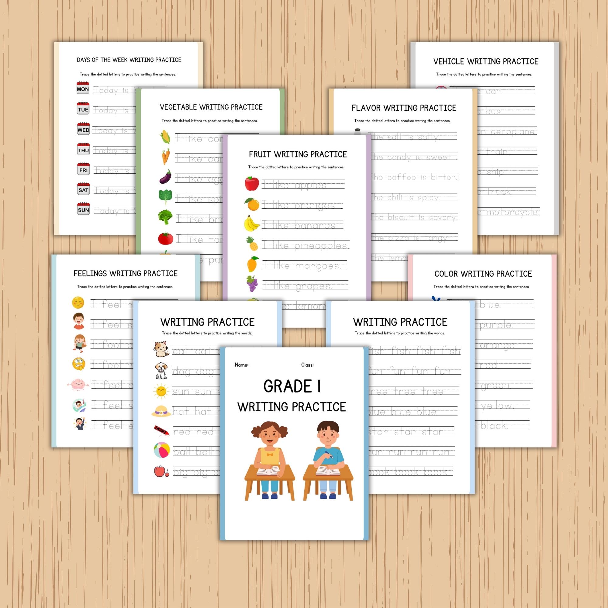 Grade 1 Writing Worksheets Printable Set - 9 Pages of Practice Sheets ...