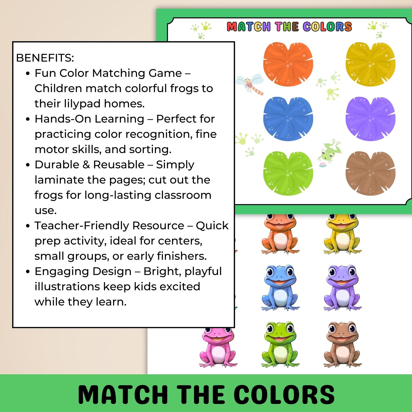 Frog Color Matching Game: Lilypad Activity, Preschool Printable (US ...
