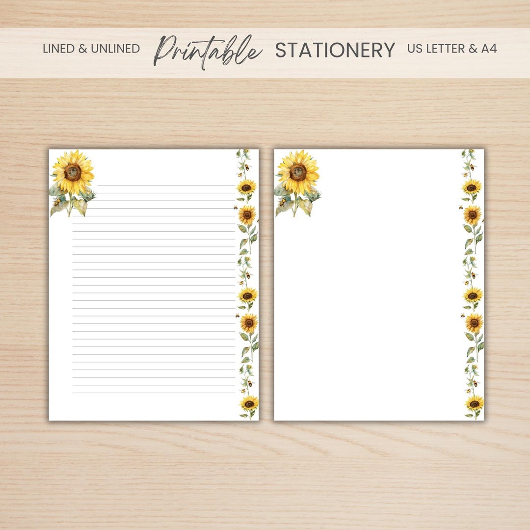 Sunflower Stationery: Floral Letter Writing Paper (digital Download ...