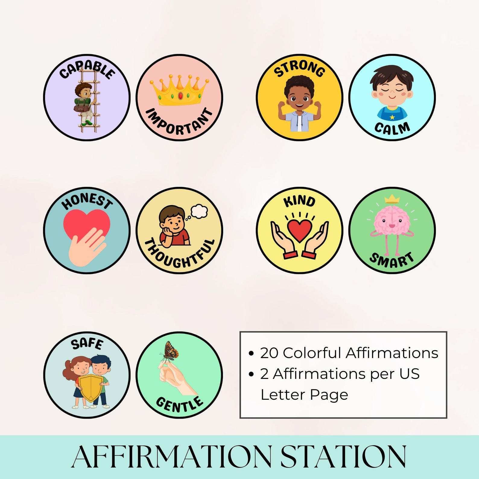Printable Kids Affirmation Station, Positive Classroom Decor, Instant ...
