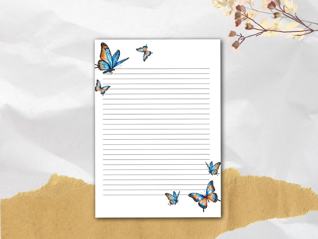 Printable Stationery With Butterfly Design, Writing Paper Set, Lined ...