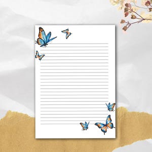 Printable Stationery With Butterfly Design, Writing Paper Set, Lined ...
