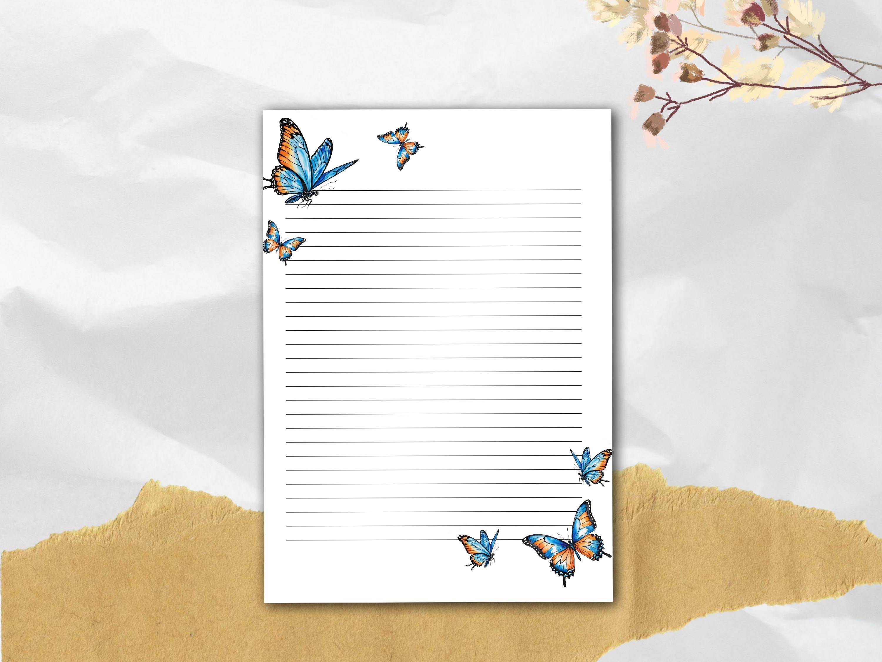 Printable Stationery With Butterfly Design, Writing Paper Set, Lined ...