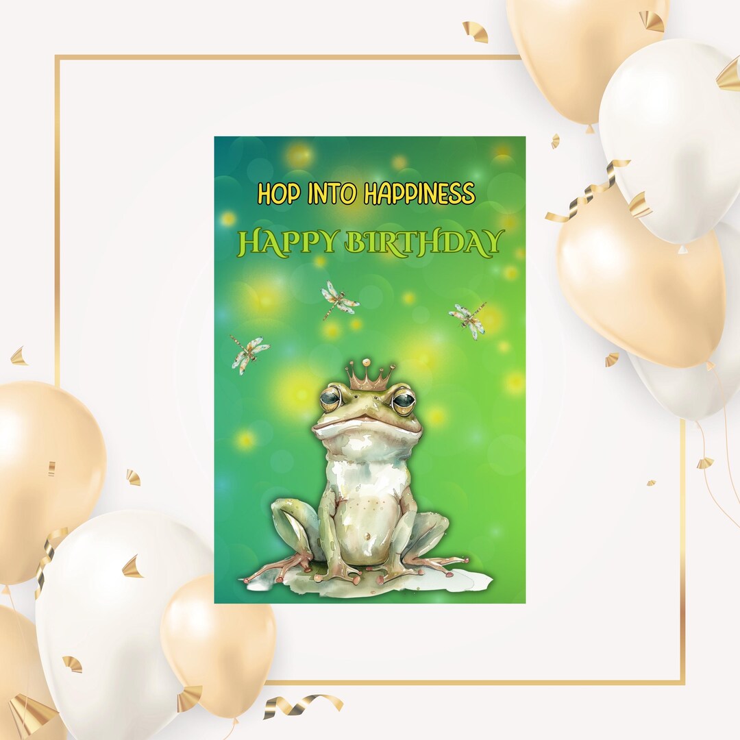 Printable Frog Birthday Card, Whimsical Green Birthday Frog, Funny Toad ...