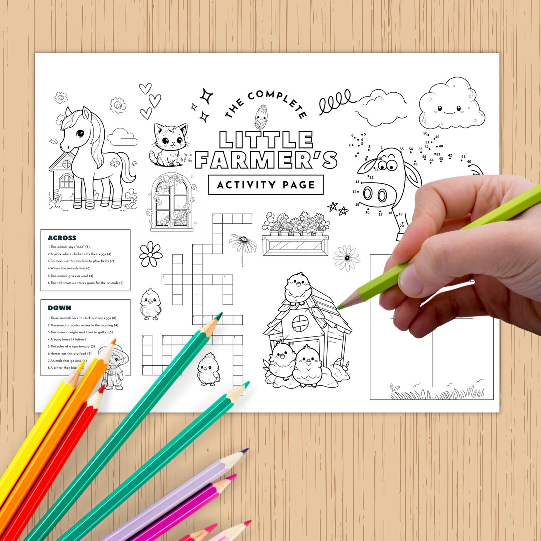 Printable Party Activity Sheet for Kids, Farm Theme Placemat, Party ...
