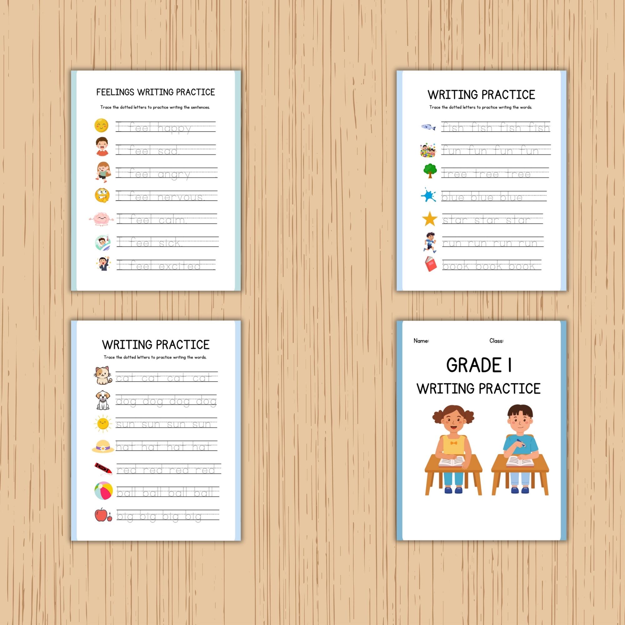 Grade 1 Writing Worksheets Printable Set - 9 Pages of Practice Sheets ...