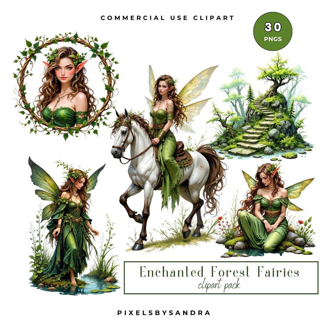 Enchanted Forest Fairies Clipart, 30 Fantasy Fairy Pngs, Magical ...