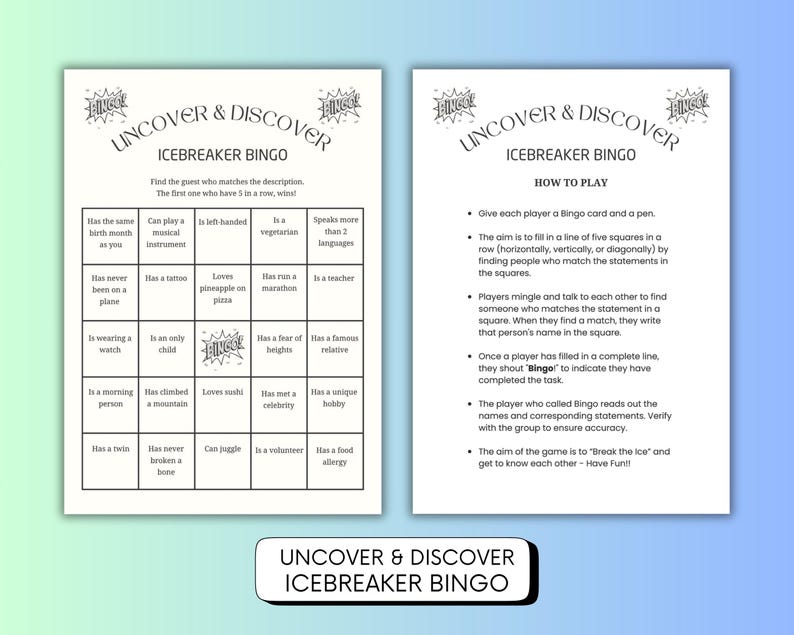 Icebreaker Bingo Game, Printable PDF for Team Building, Parties ...