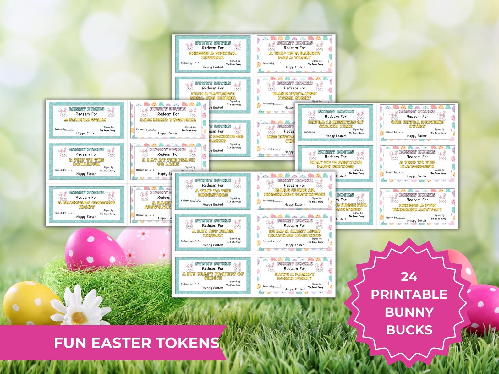 Easter Bunny Bucks, Printable Coupons, Tokens for Egg Hunt, Instant ...