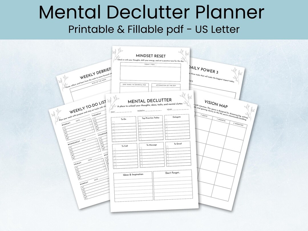 Printable Mental Declutter Planner, Brain Dump Journal, Vision Map ...