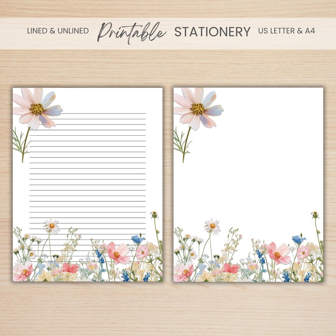 Wildflower Stationery Set: Printable Lined and Unlined Notepaper ...