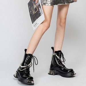 Combat Boots Women Chain Platform Heel Combat Boots Military - Etsy