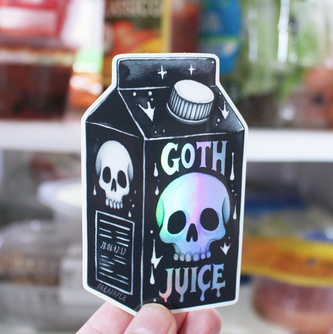 Goth Juice Holographic Sticker - Gothic Skull Milk Carton, Food Vinyl ...