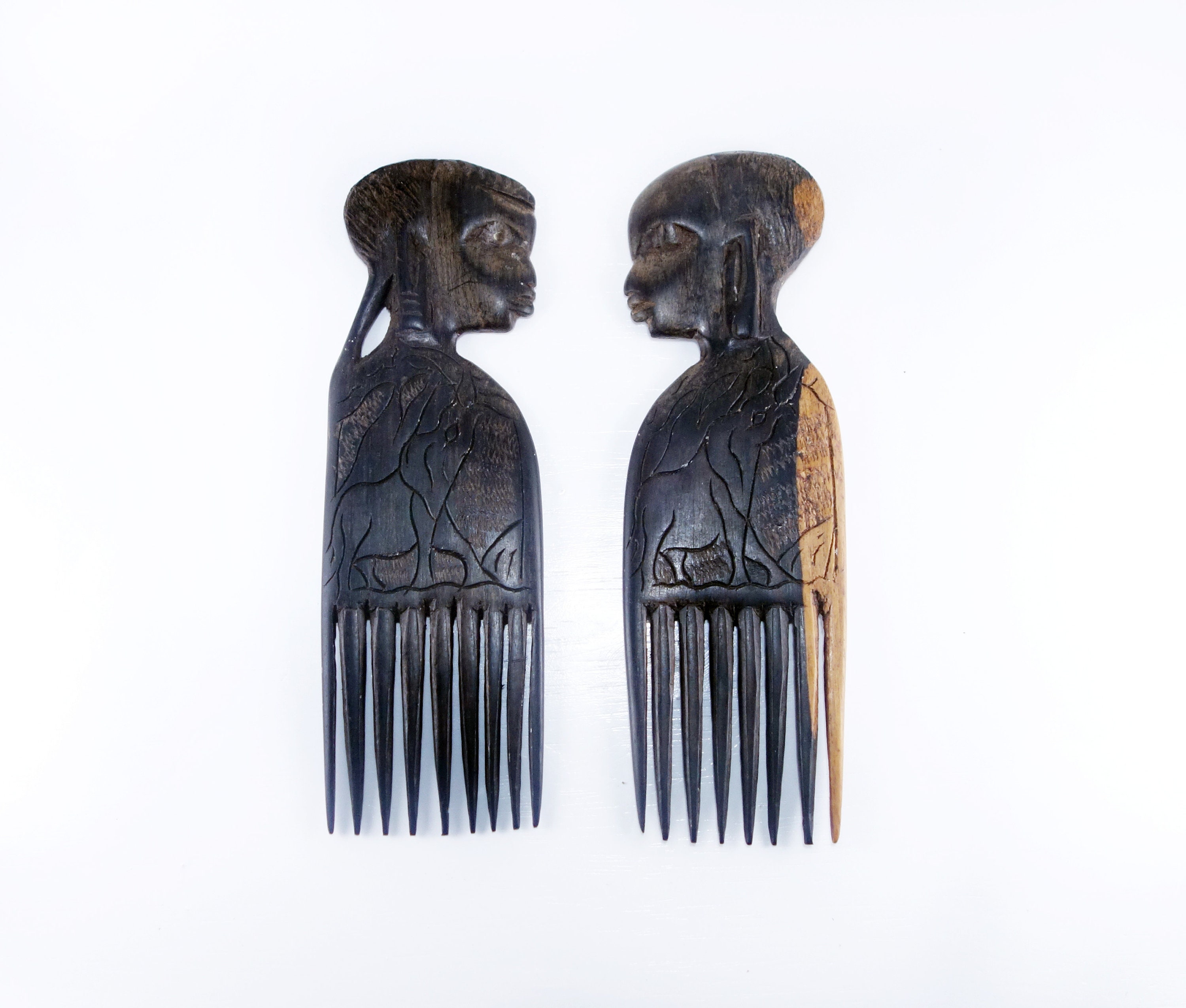 Fancy Engraved Two Wooden Afro Pick Black History Month Afro Wooden ...