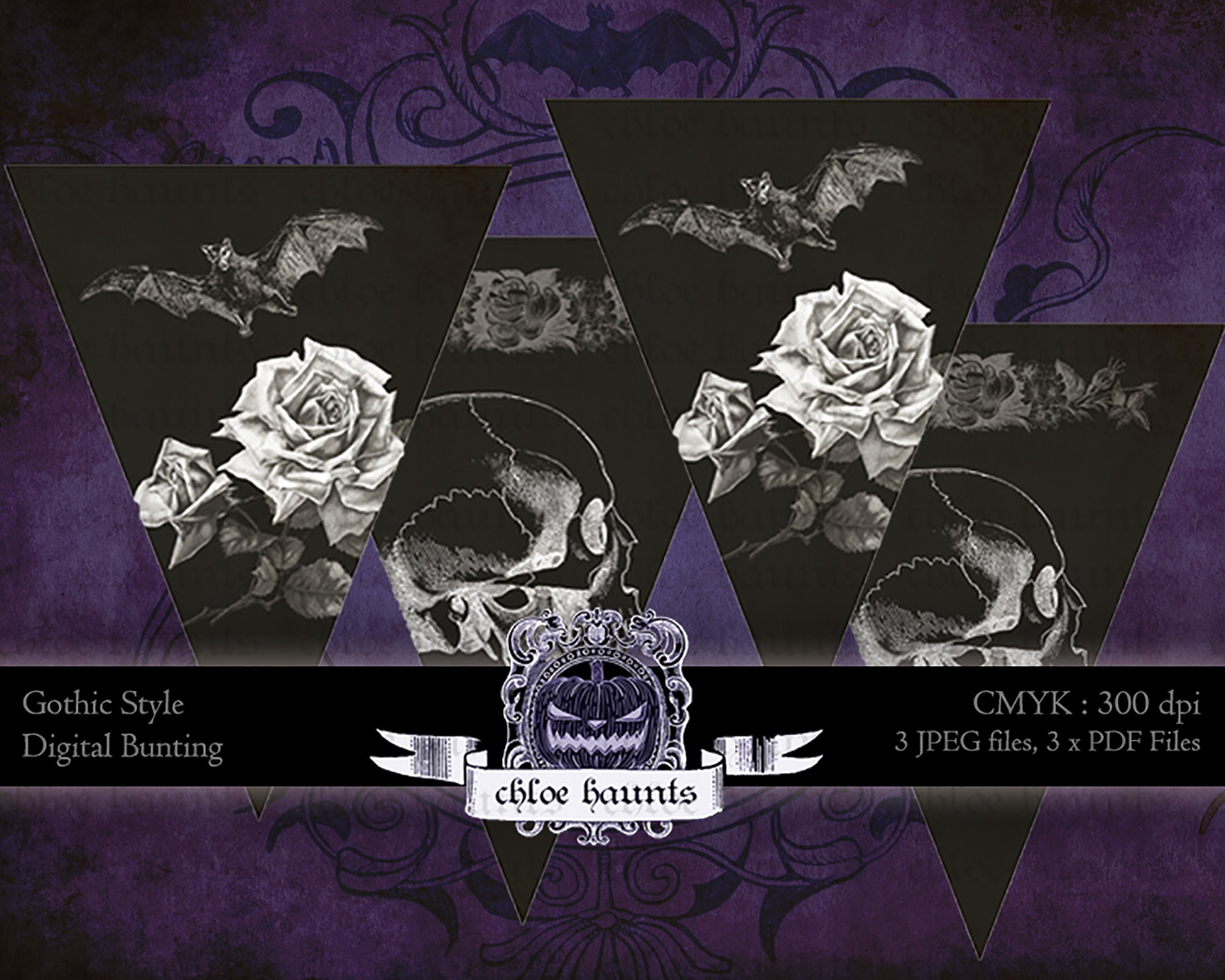 Gothic Printable Halloween Decor Victorian Bunting Spooky - Etsy