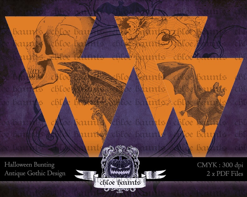 Vintage Halloween Digital Bunting Banner Victorian Antique - Etsy