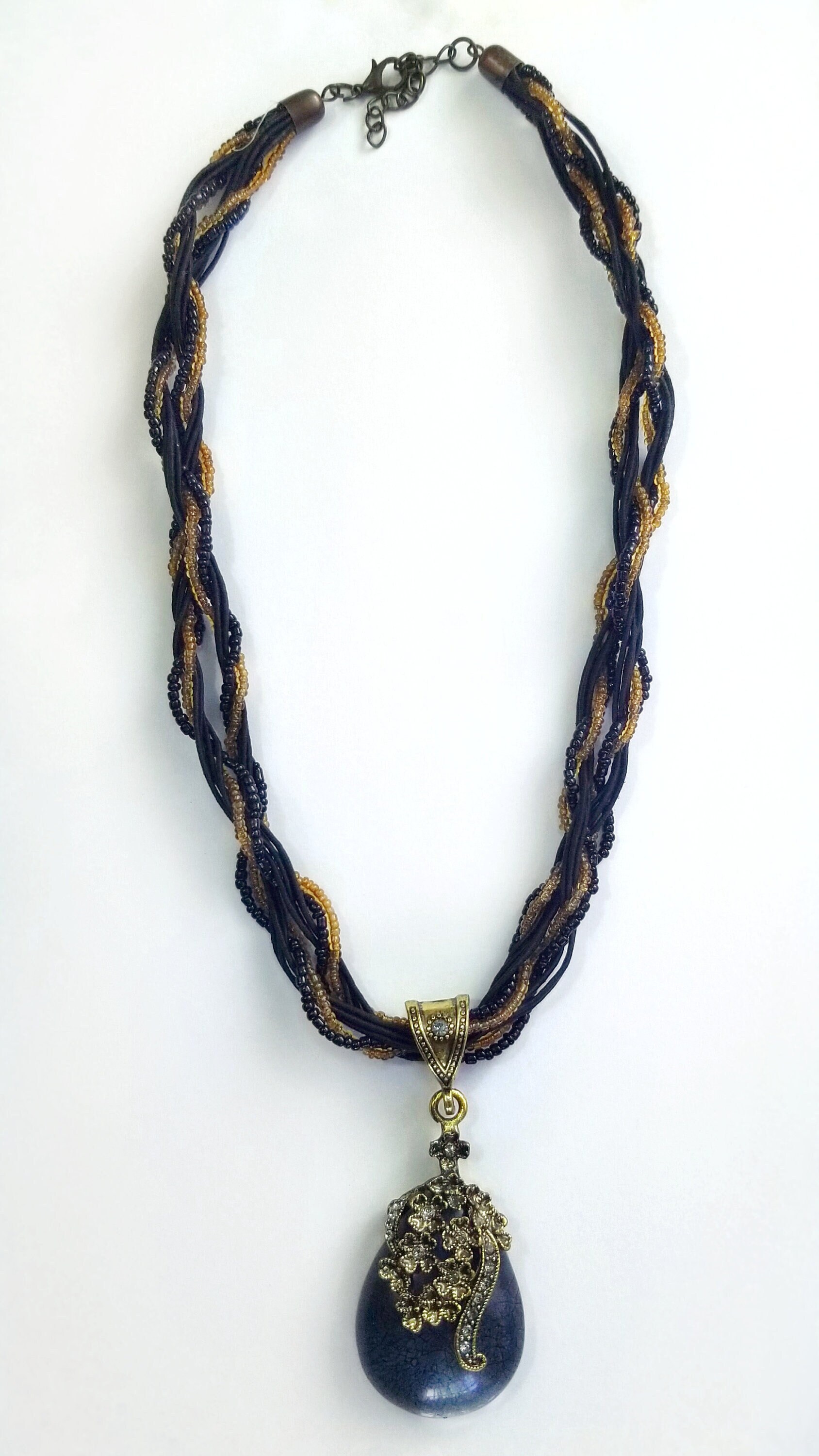 Vintage Gray and Gold Pendant Necklace | Antique Gray Stone Jewelry ...
