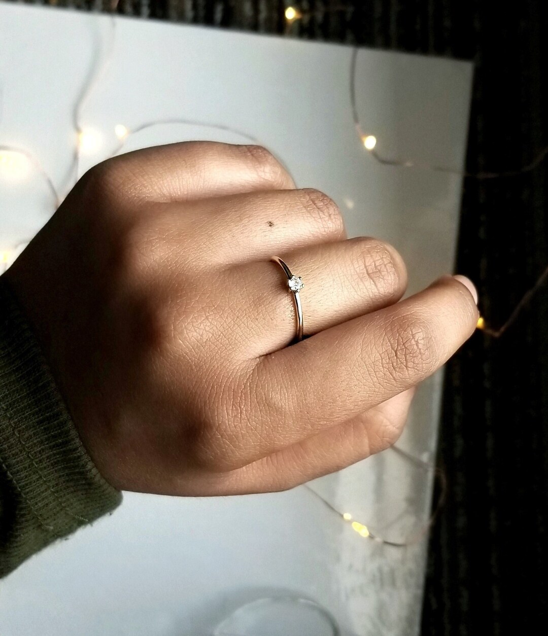 Vintage Dainty Gold Ring, Engagement Ring Agete Style, Dainty Diamond ...