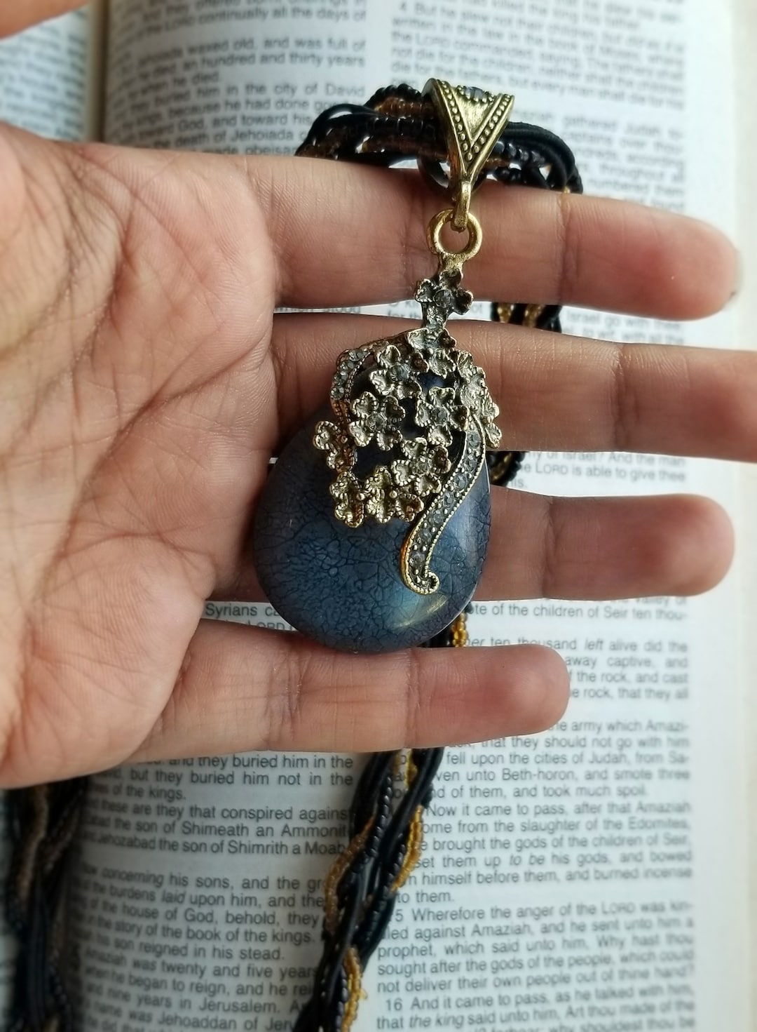 Vintage Gray and Gold Pendant Necklace | Antique Gray Stone Jewelry ...