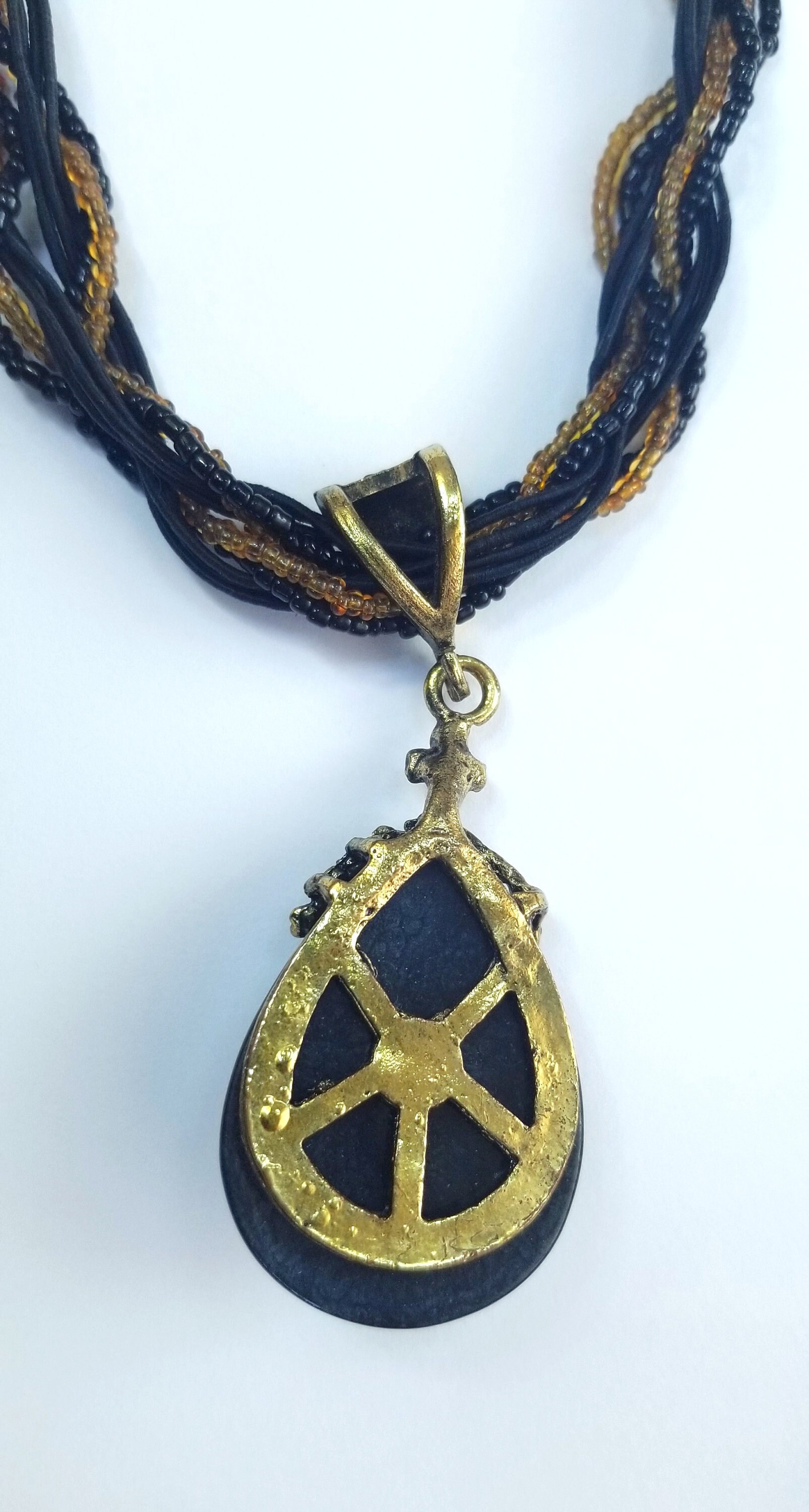 Vintage Gray and Gold Pendant Necklace | Antique Gray Stone Jewelry ...