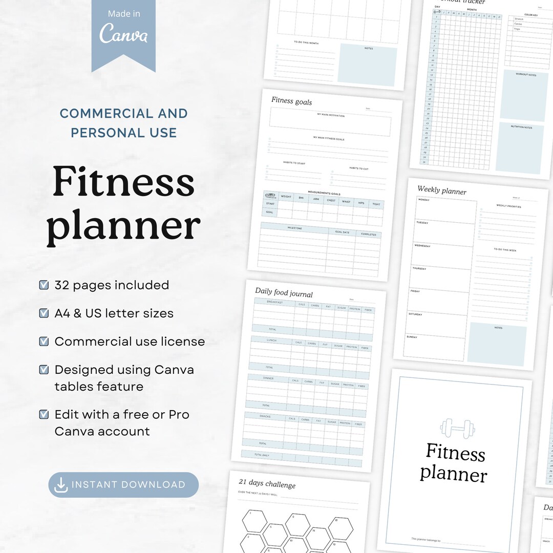 Fitness Planner Canva Template OK Commercial Use Editable Fitness ...