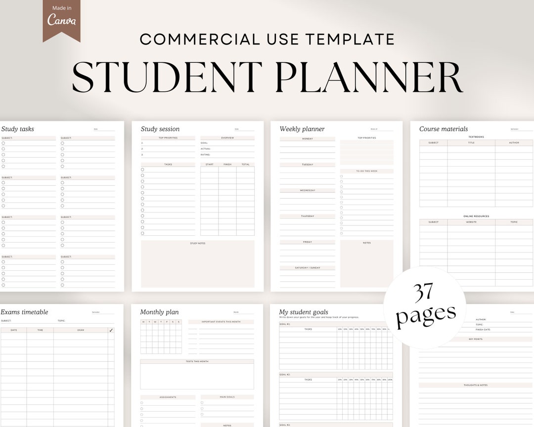 Student Planner Canva Template OK Commercial Use PLR Planner Printable ...