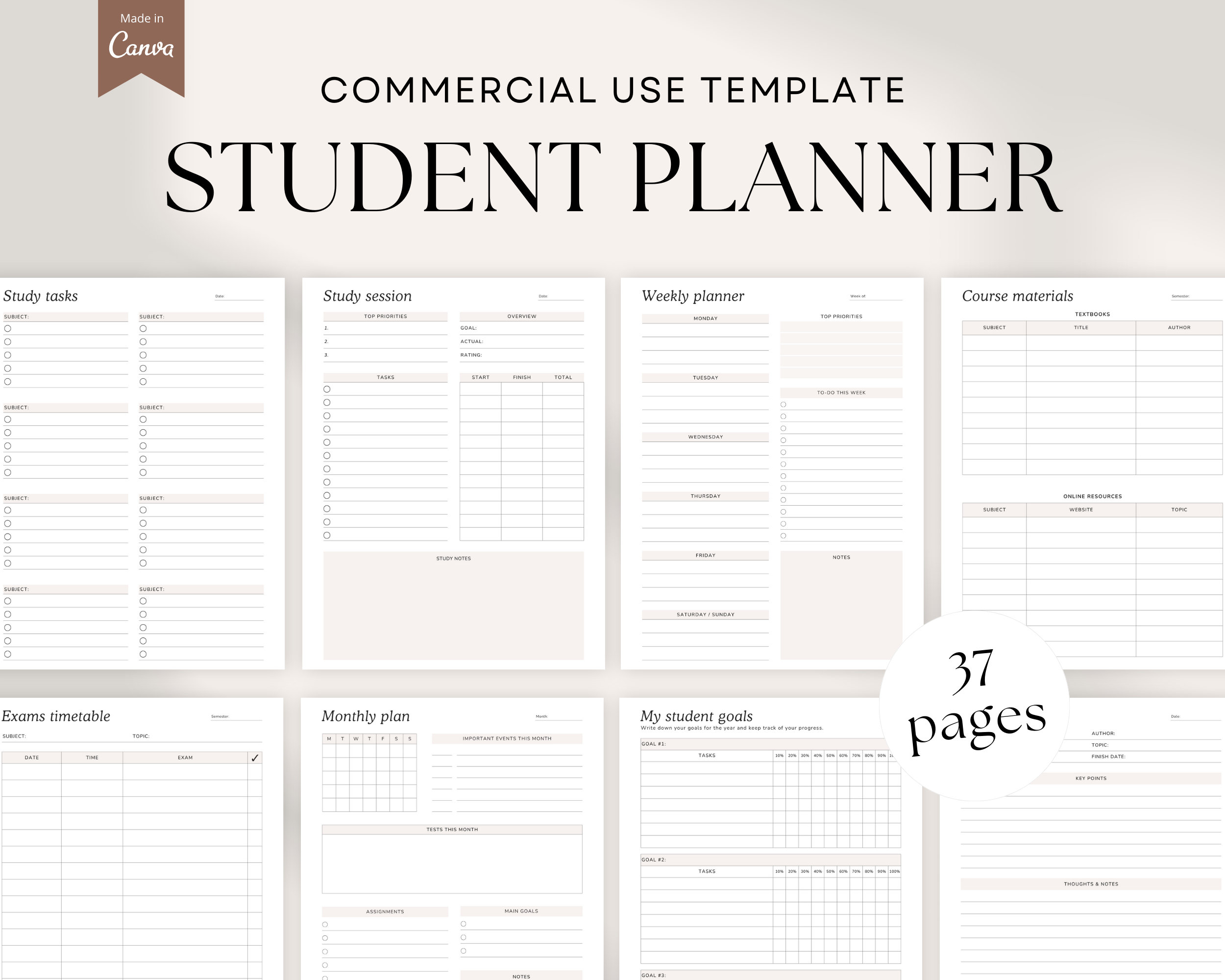Student Planner Canva Template OK Commercial Use PLR Planner Printable ...