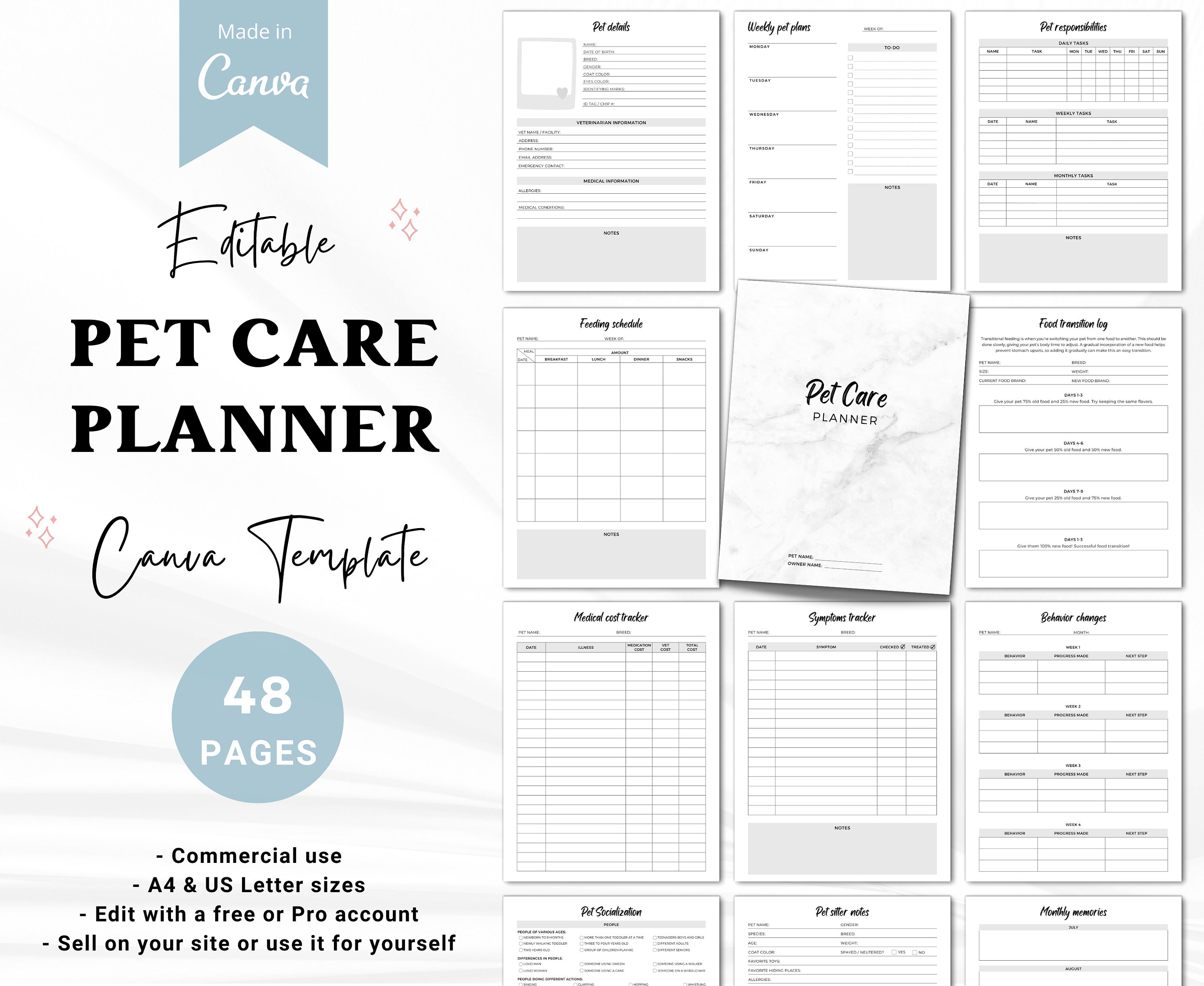 Pet Care Planner Canva Template OK Commercial Use PLR - Etsy