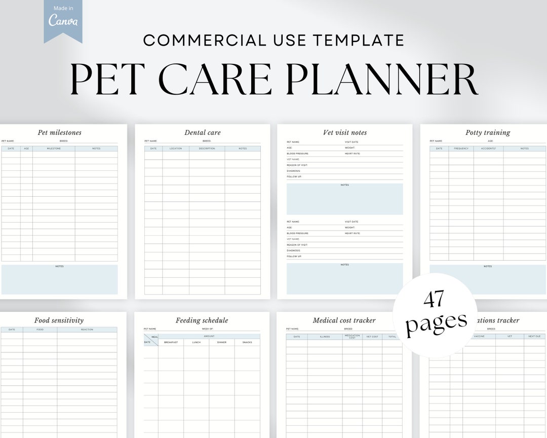 Pet Care Planner Canva Template (OK Commercial Use) | PLR Planner ...