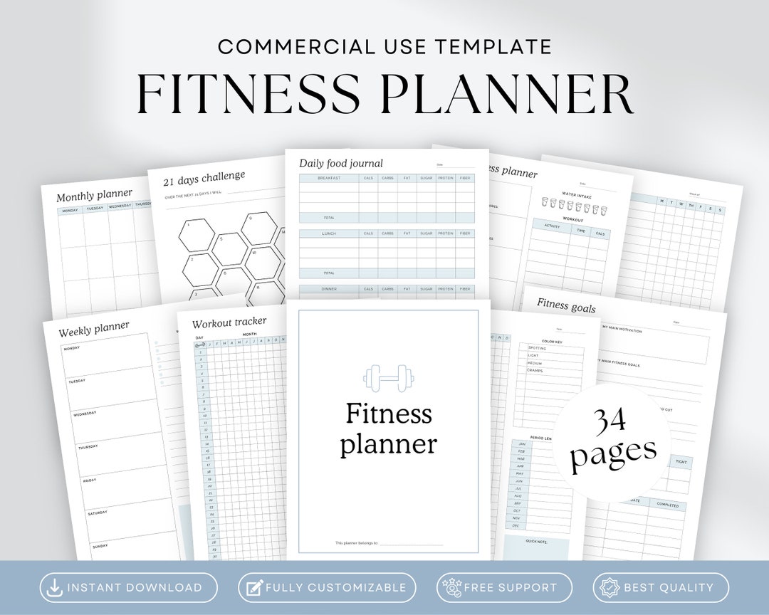 Fitness Planner Canva Template OK Commercial Use Editable Fitness ...