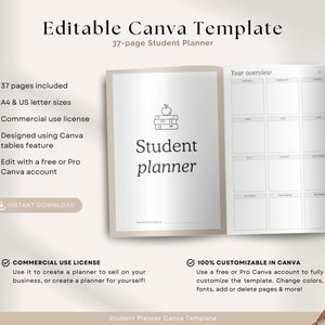 Student Planner Canva Template OK Commercial Use PLR Planner Printable ...