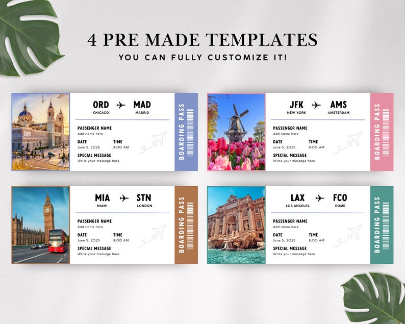 Boarding Pass Editable Template, Vacation Surprise Gift Editable, Canva ...