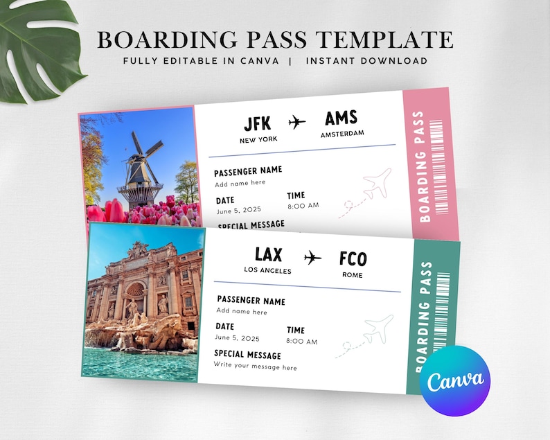 Boarding Pass Editable Template, Vacation Surprise Gift Editable, Canva ...