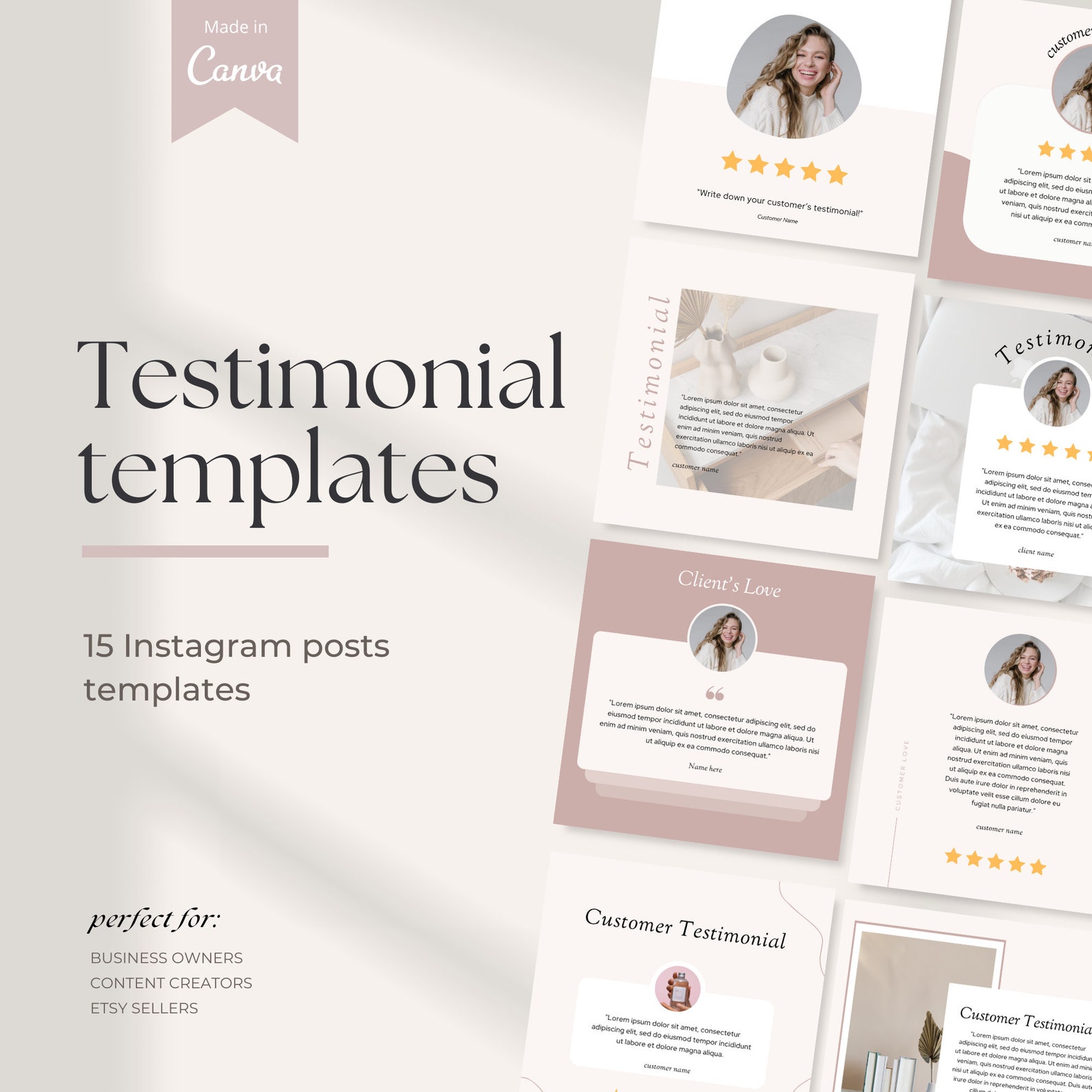 15 Testimonial Instagram Posts, Social Media Post, Instagram Template ...