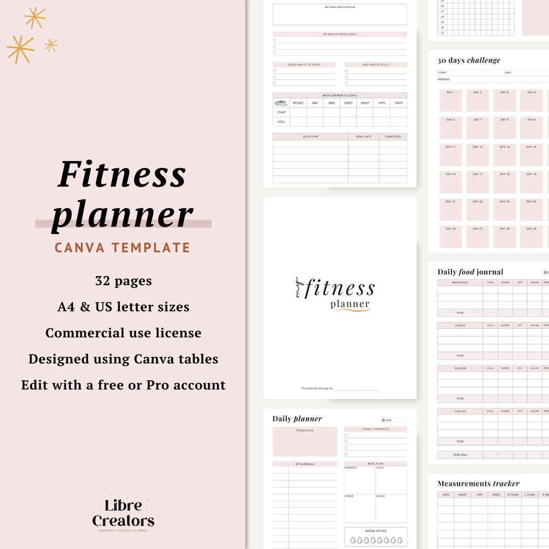 Fitness Planner Canva Template OK Commercial Use Editable - Etsy