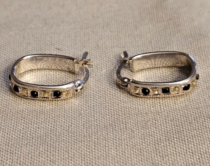 Sterling Silver White & Black Diamond Chip Earrings. "slc, 925" 1/2 ...