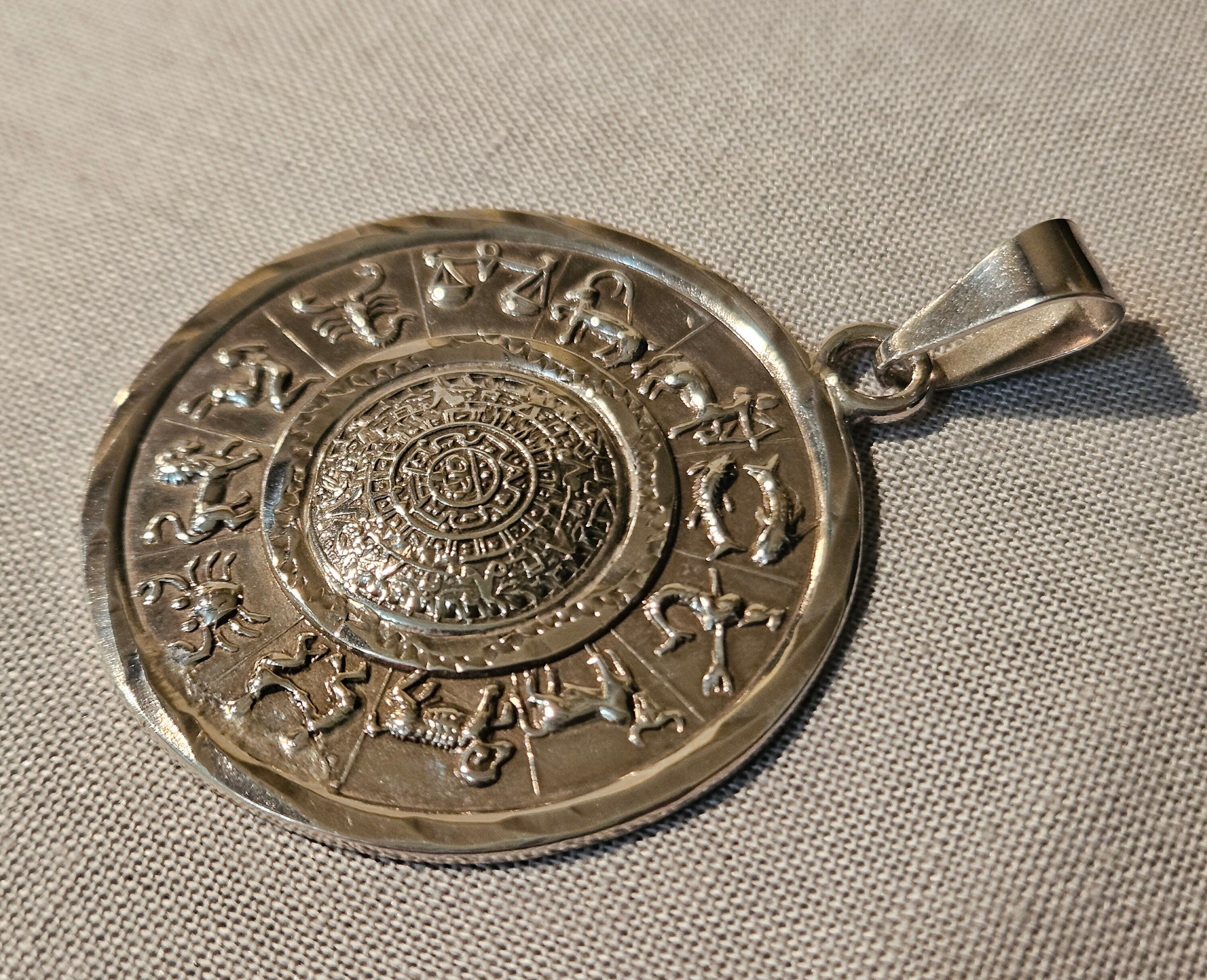 Sterling Silver, Large Zodiac Pendant. 2" Long "mexico, Eagle Mark, 925 ...